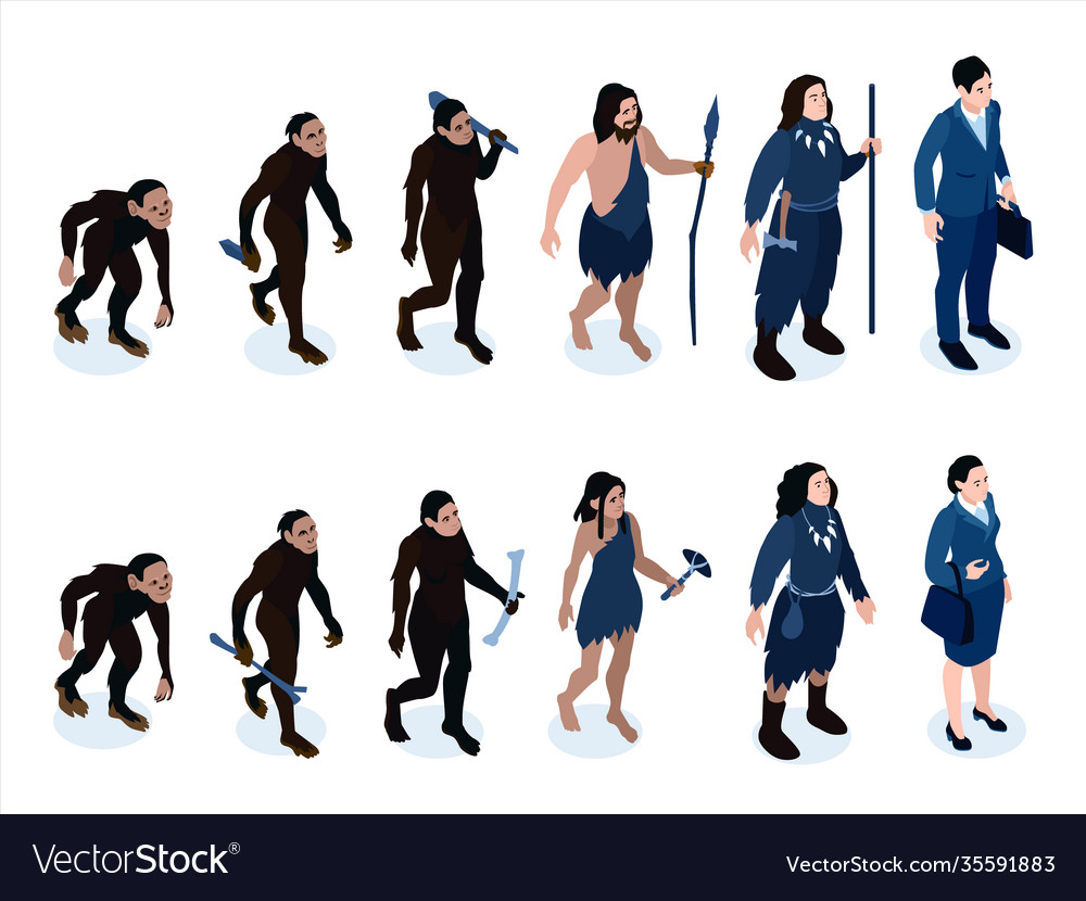 Isometric human evolution set Royalty Free Vector Image