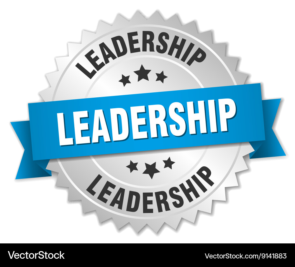 Leadership 3d silver badge with blue ribbon Vector Image