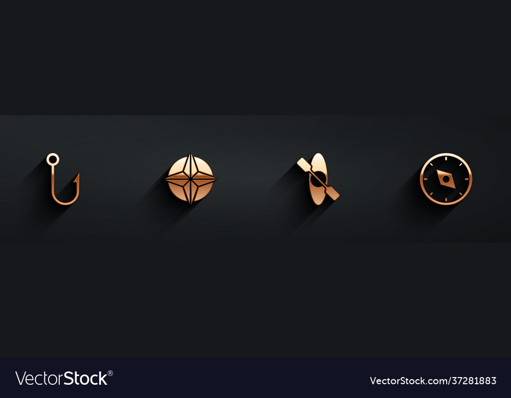 Set fishing hook wind rose kayak or canoe Vector Image Set fishing hook wind rose kayak or canoe Vector Image