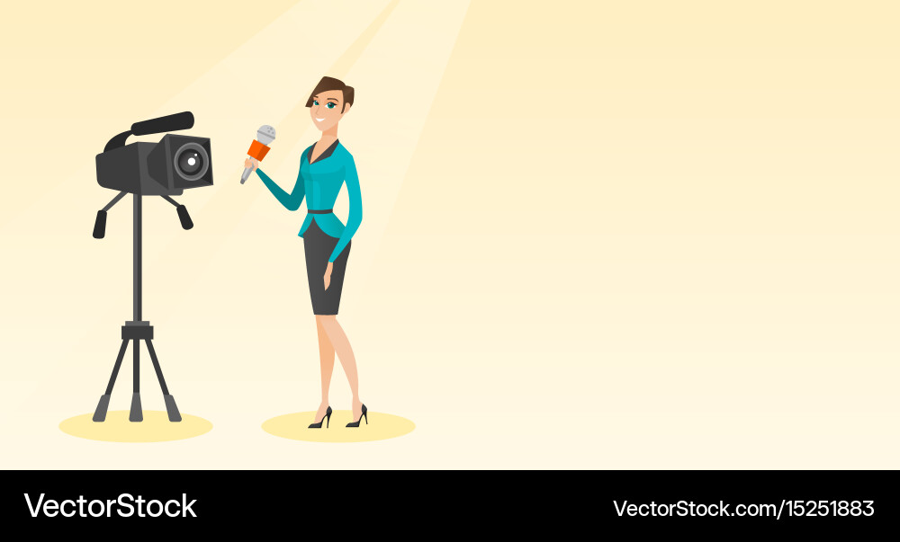 Tv reporter with a microphone and camera Vector Image