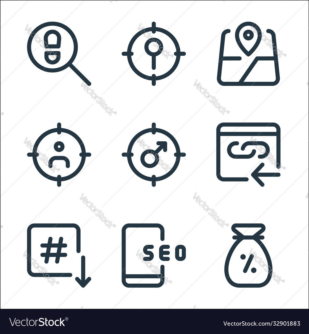 Web apps seo line icons linear set quality line Vector Image