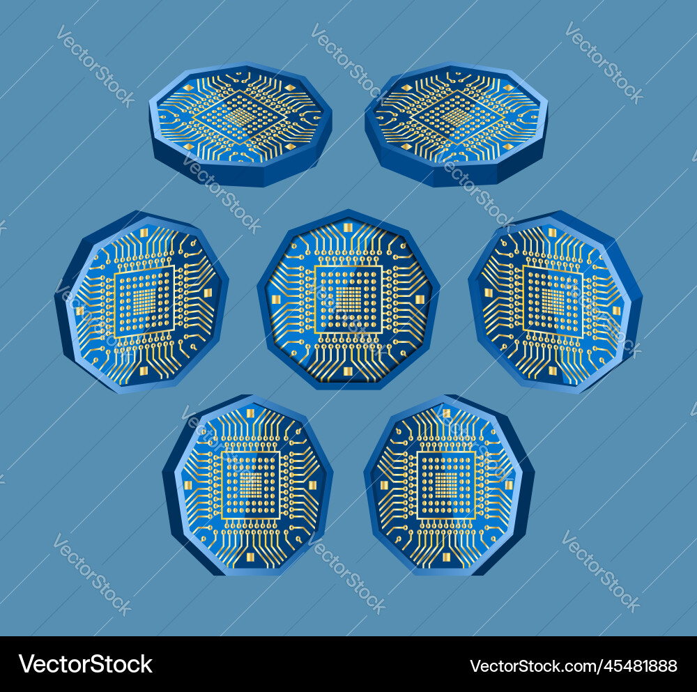 3d set of nine-angle tokens or chips computer Vector Image