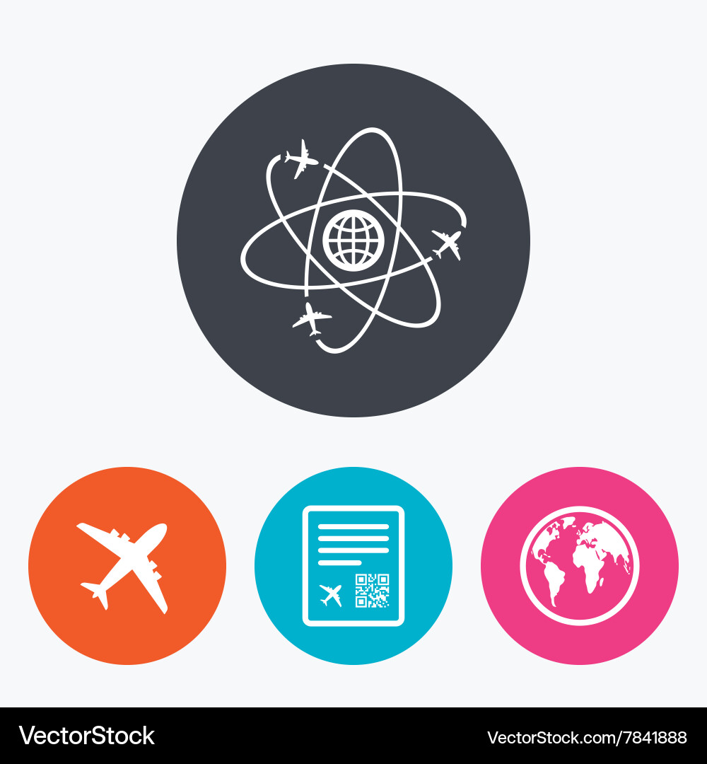 Airplane icons world globe symbol Royalty Free Vector Image