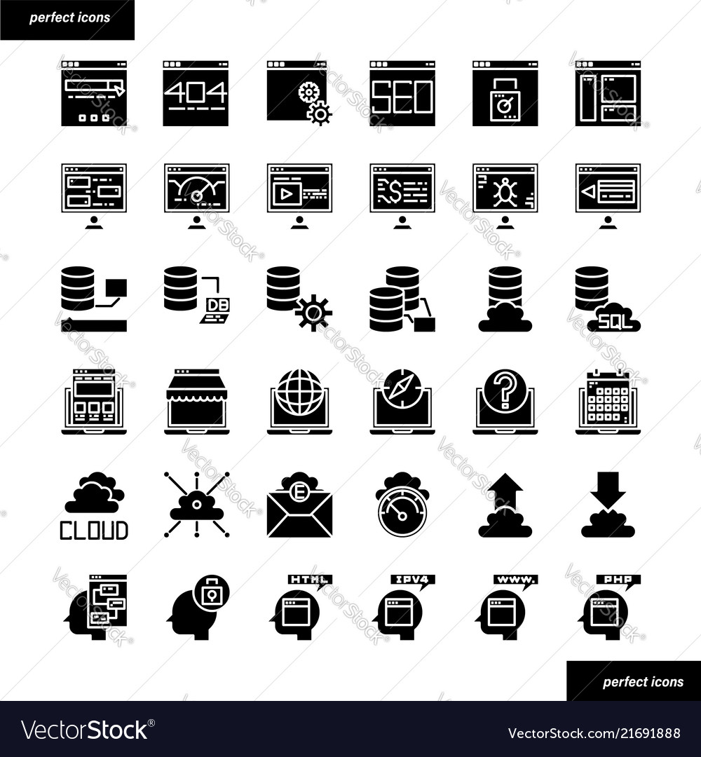 Browser and interface solid icons set Royalty Free Vector