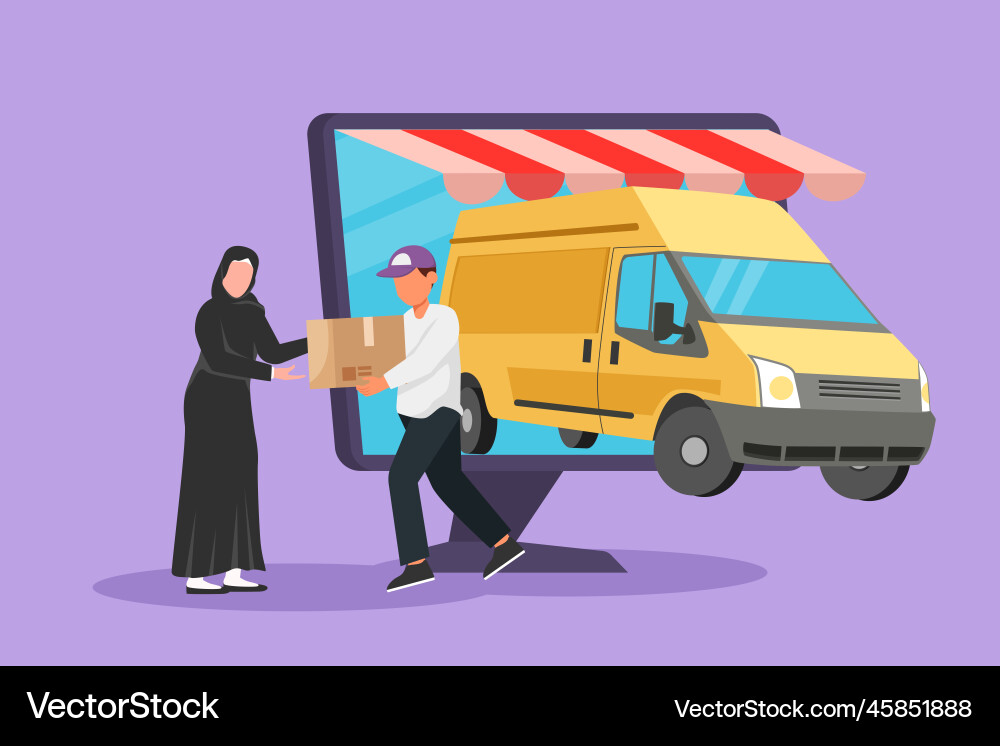 Character flat drawing delivery box car comes out Vector Image