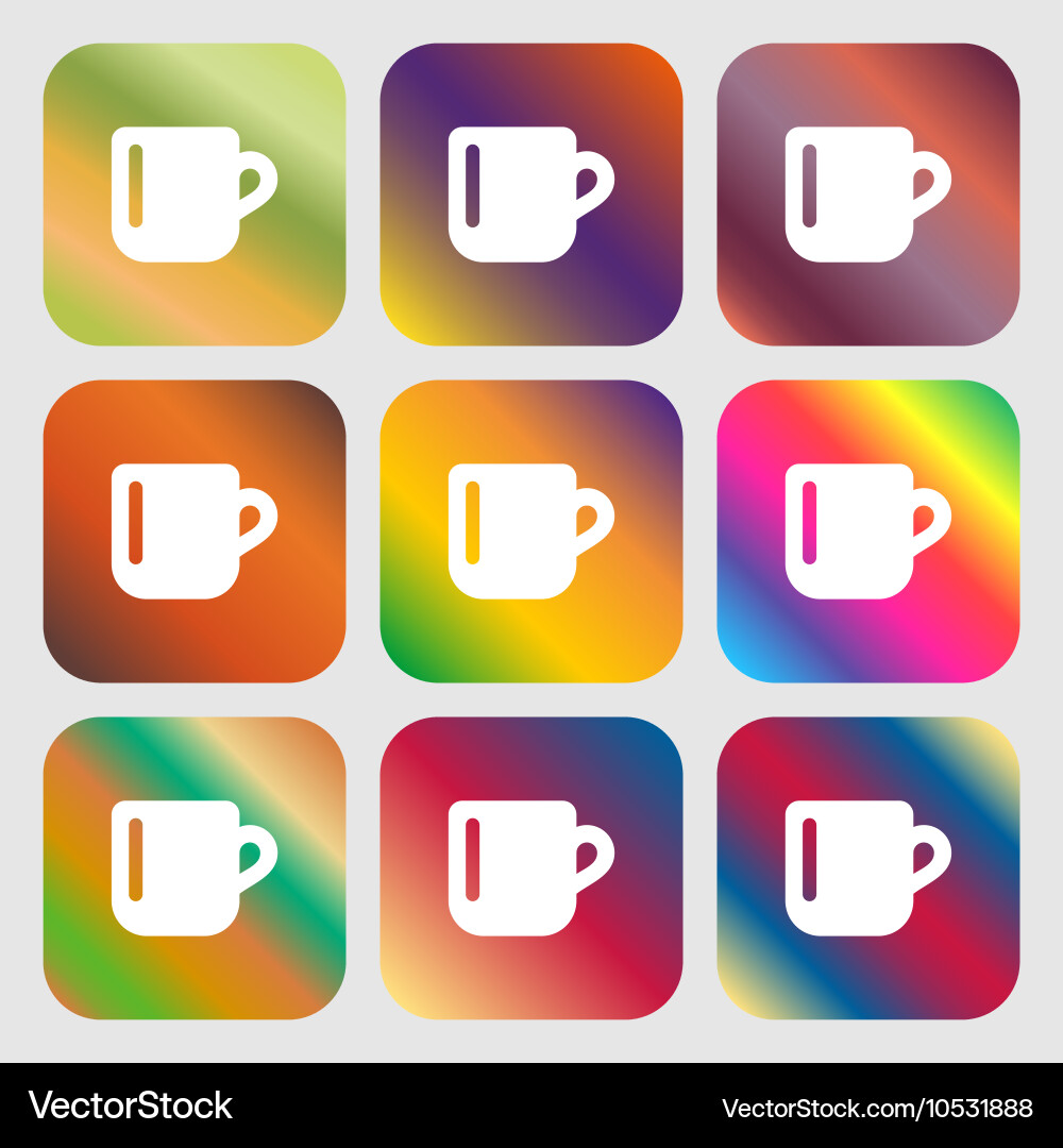 Cup coffee or tea icon nine buttons with bright Vector Image