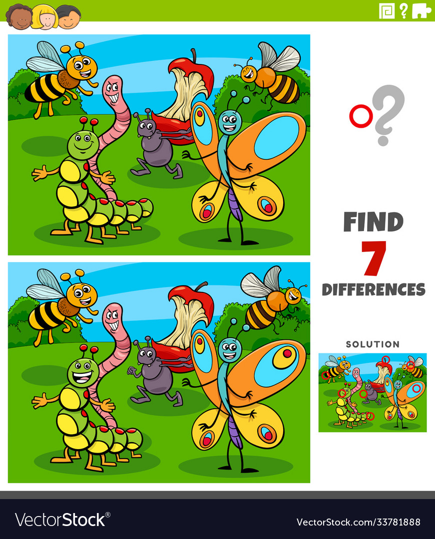 Differences educational game with insect Vector Image