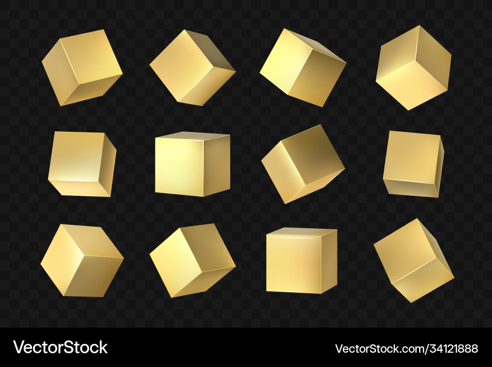 Golden 3d cubes geometric yellow packaging Vector Image