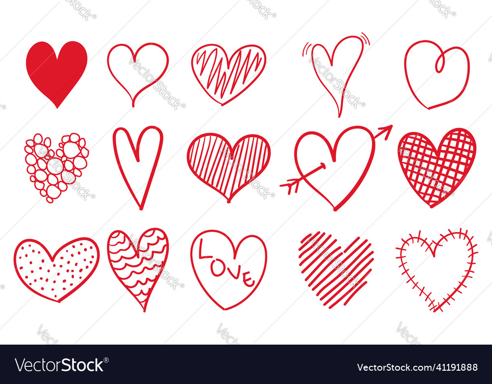 Hand drawn doodle valentine heart elements Vector Image