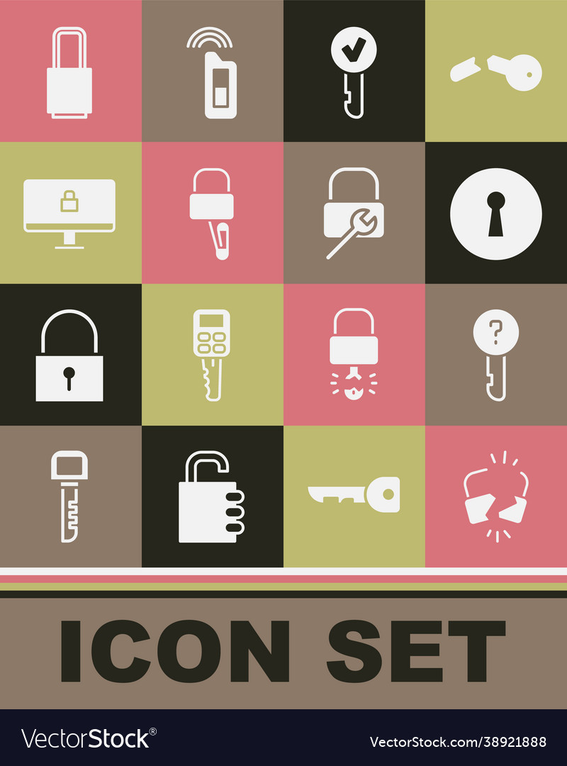 Set broken or cracked lock undefined key keyhole Vector Image
