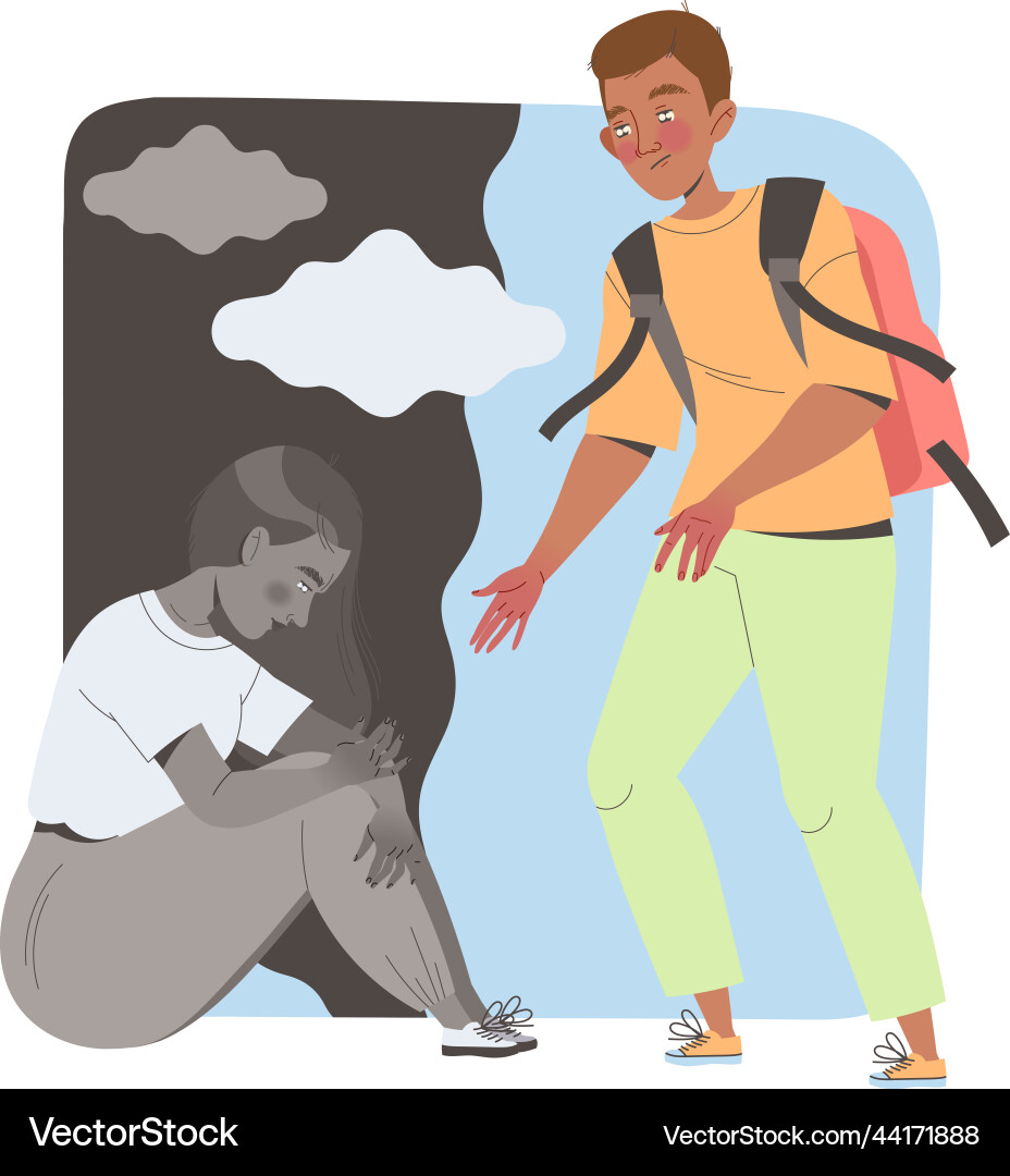 Young man character supporting and comforting sad Vector Image