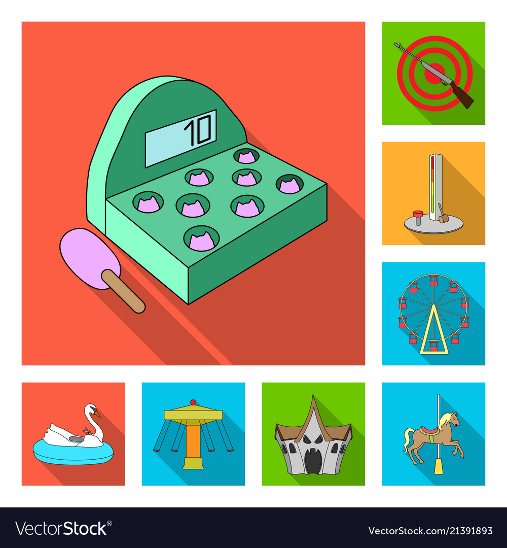 Amusement park flat icons in set collection Vector Image
