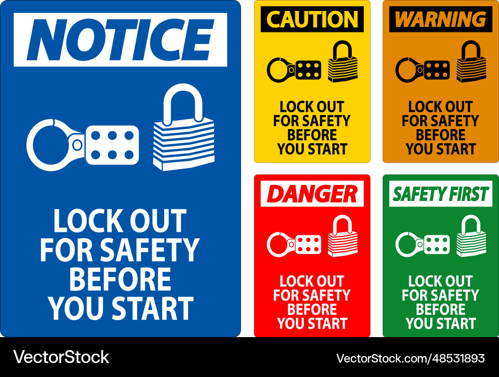 Caution sign lock out for safety before you start Vector Image