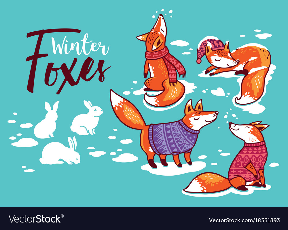 Collection of cartoon foxes in cozy sweaters Vector Image