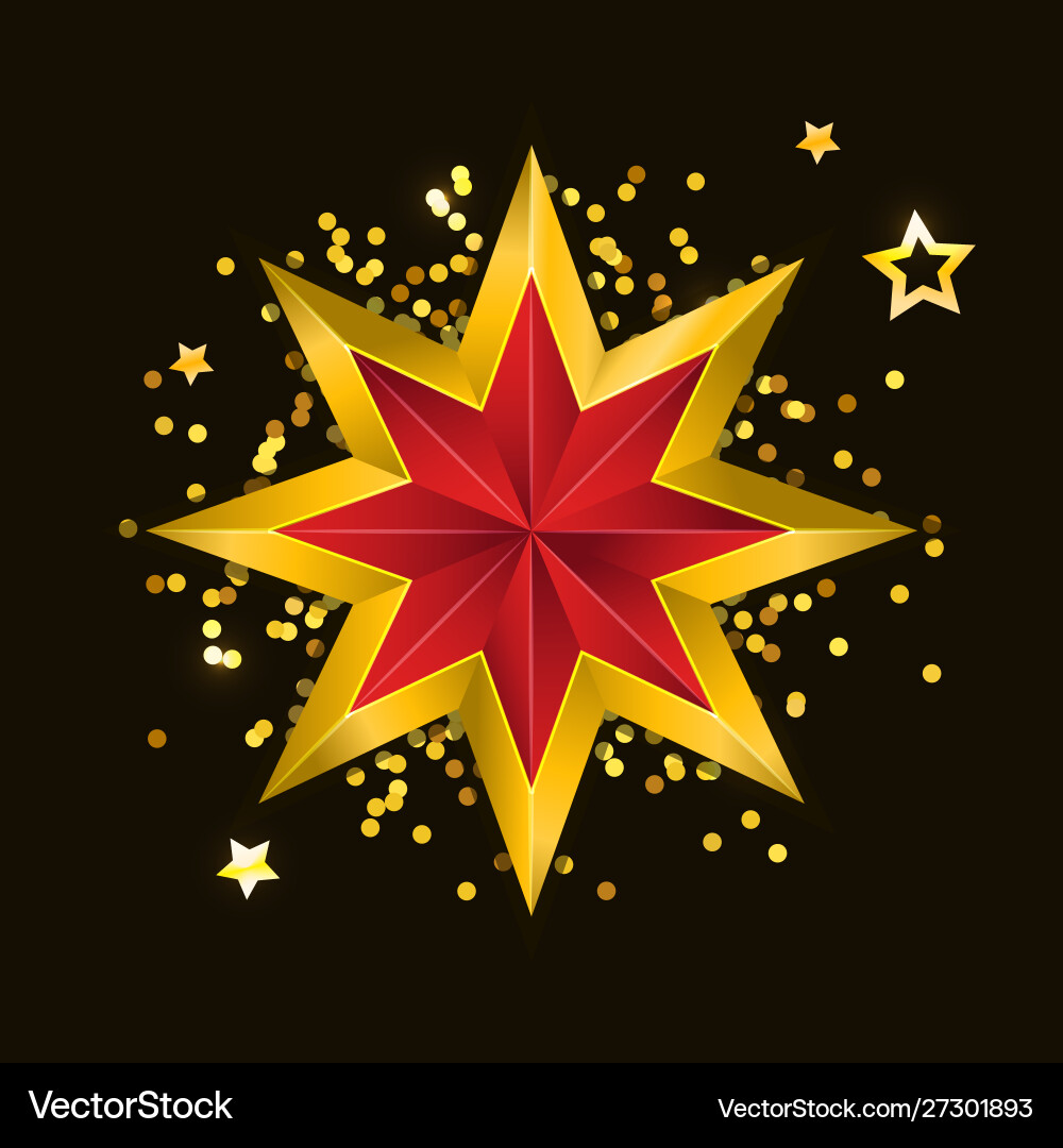 Gold red star 3d art symbol Royalty Free Vector Image