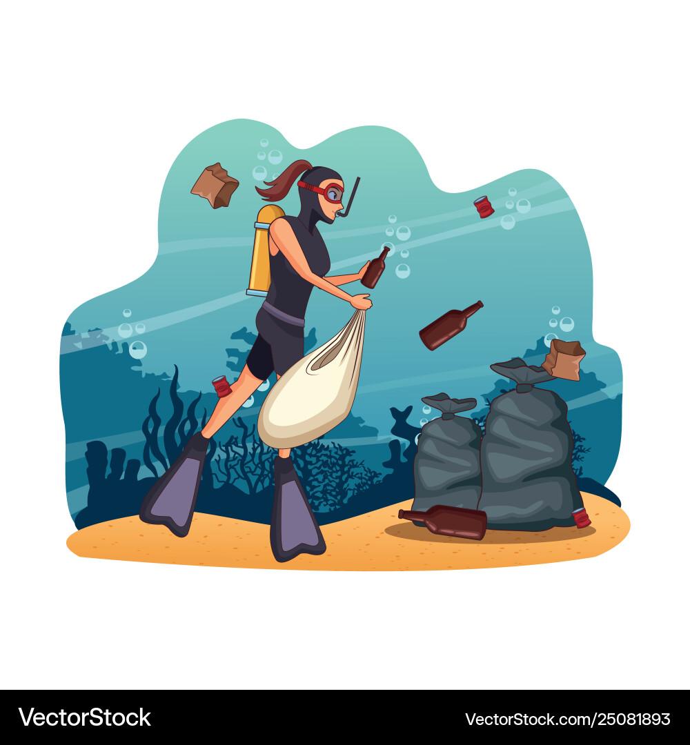 Sea cleaning cartoons Royalty Free Vector Image