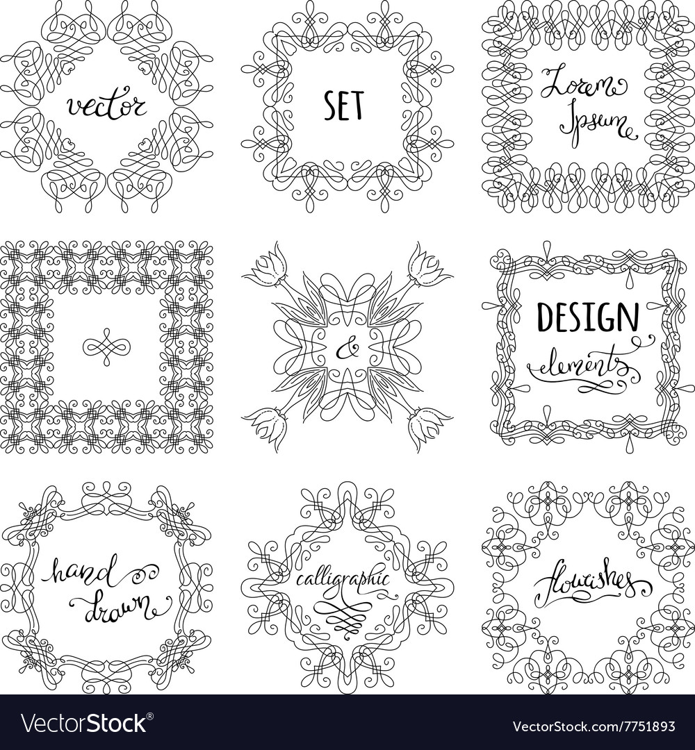 Set hand-drawn calligraphic frames Royalty Free Vector Image Set hand-drawn calligraphic frames Royalty Free Vector Image