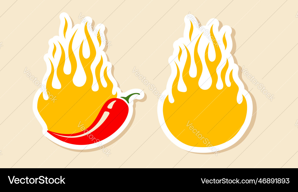Stickers with chilli pepper and fire for special Vector Image