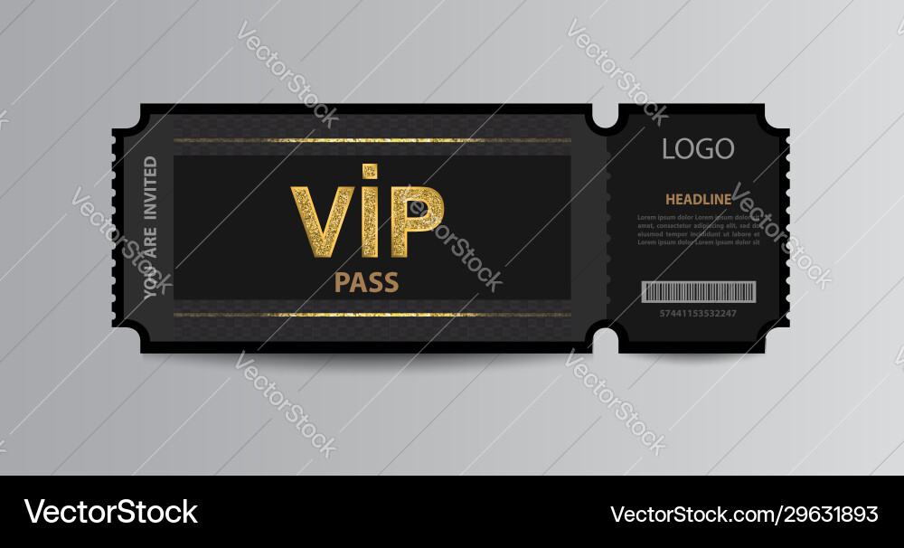 Stub vip pass ticket with glittering stripes Vector Image