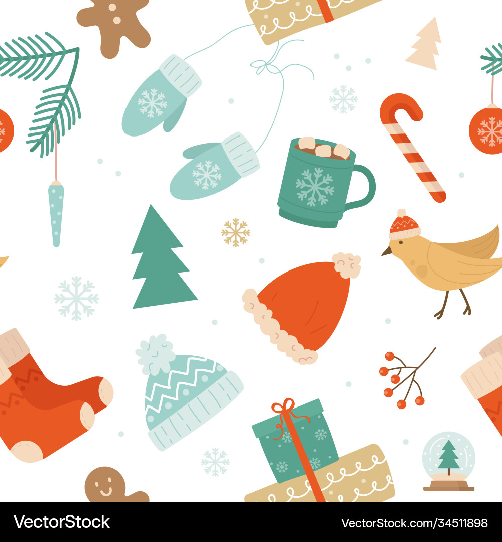 Christmas seamless cute pattern with xmas winter Vector Image