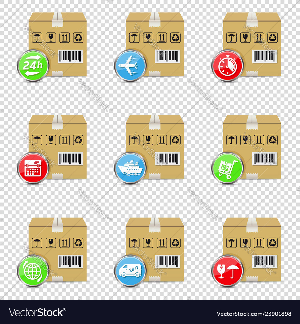 Delivery boxes icons set isolated on transparent Vector Image