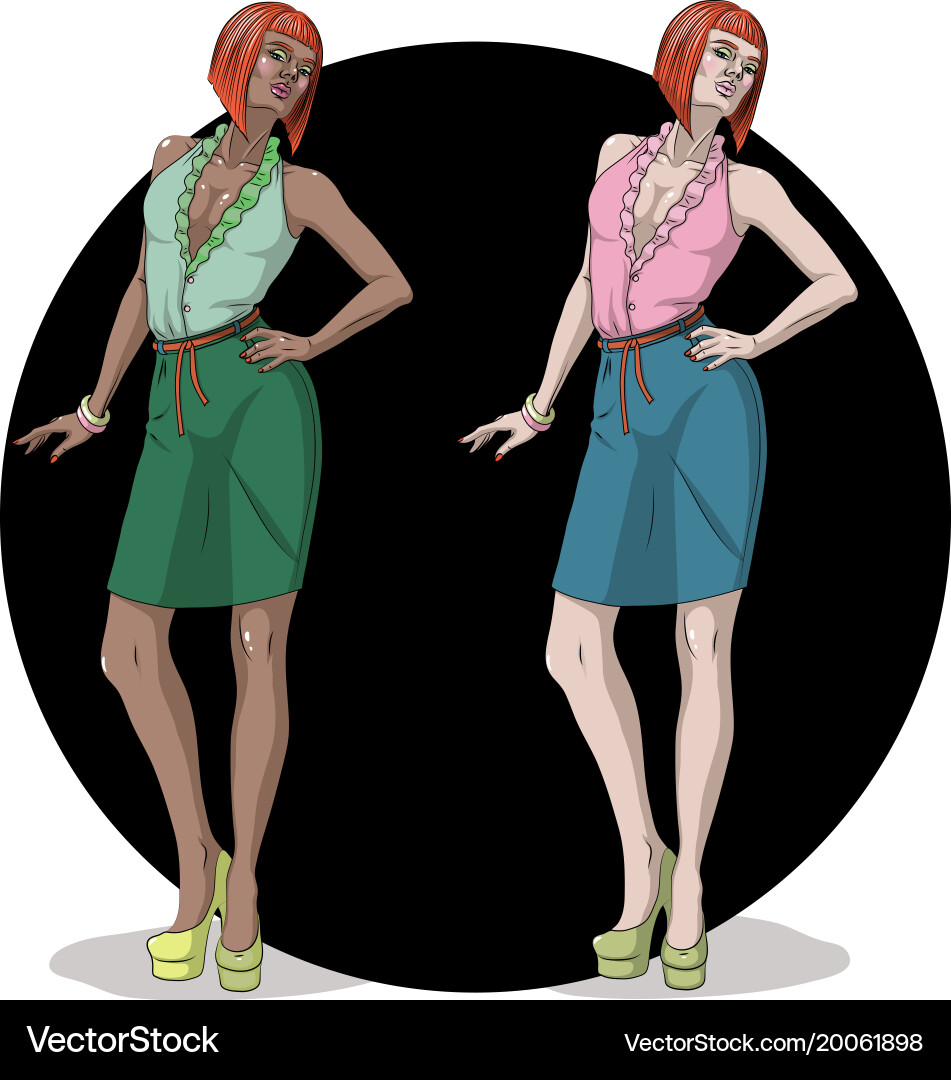 Fashion two beautiful young model Royalty Free Vector Image