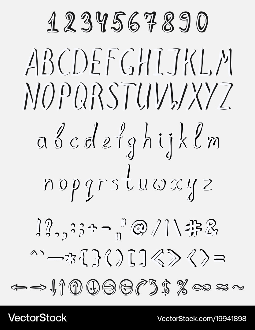 Handwritten font with a full set of elements Vector Image