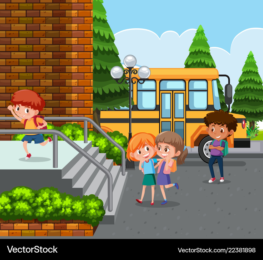 Student come to school by school bus Royalty Free Vector