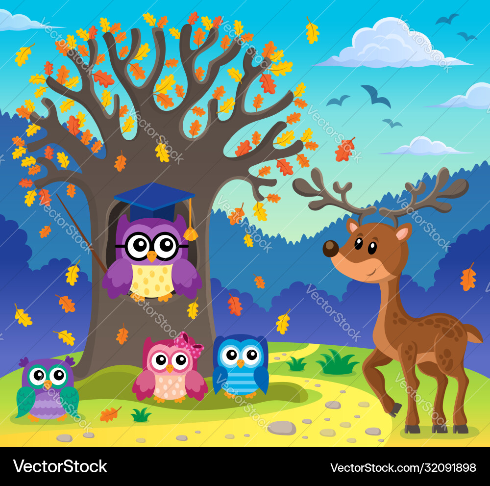 Tree with stylized school owl theme 5 Royalty Free Vector