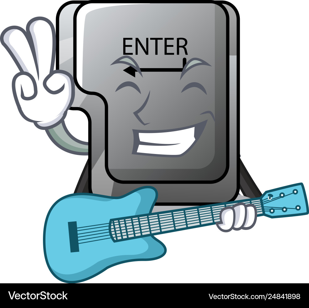 With guitar button enter isolated in cartoon Vector Image
