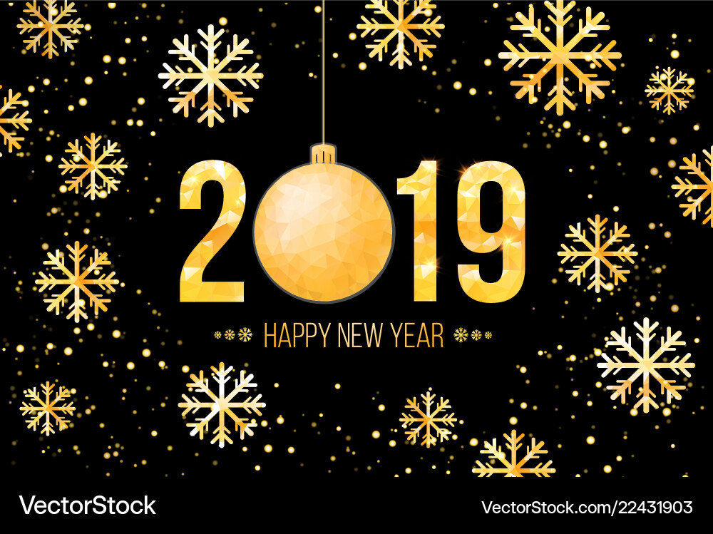 2019 golden numbers with confetti Royalty Free Vector Image