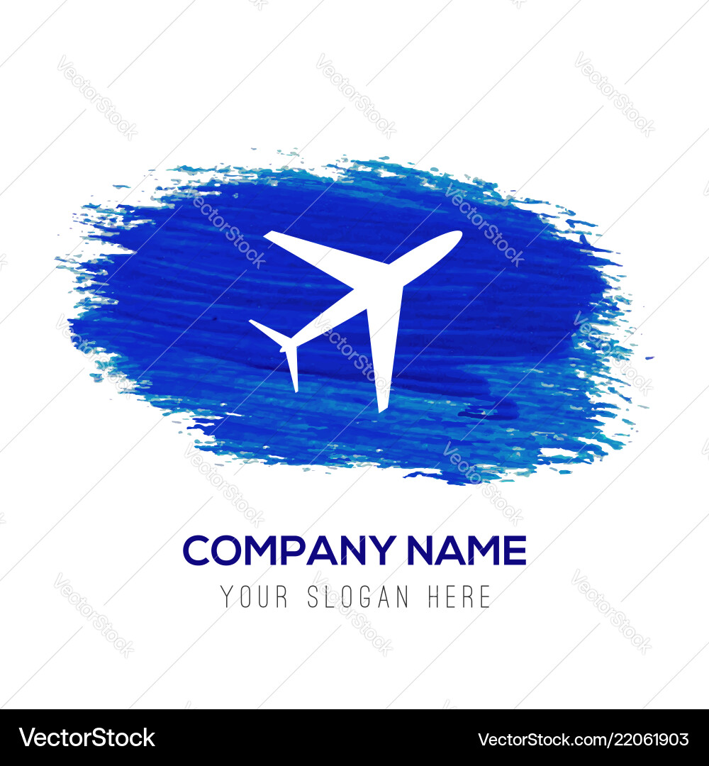 Airplane icon - blue watercolor background Vector Image