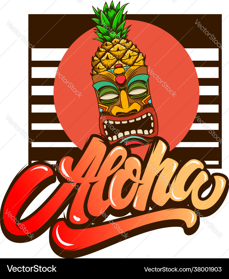 Aloha emblem template with tiki idol design Vector Image