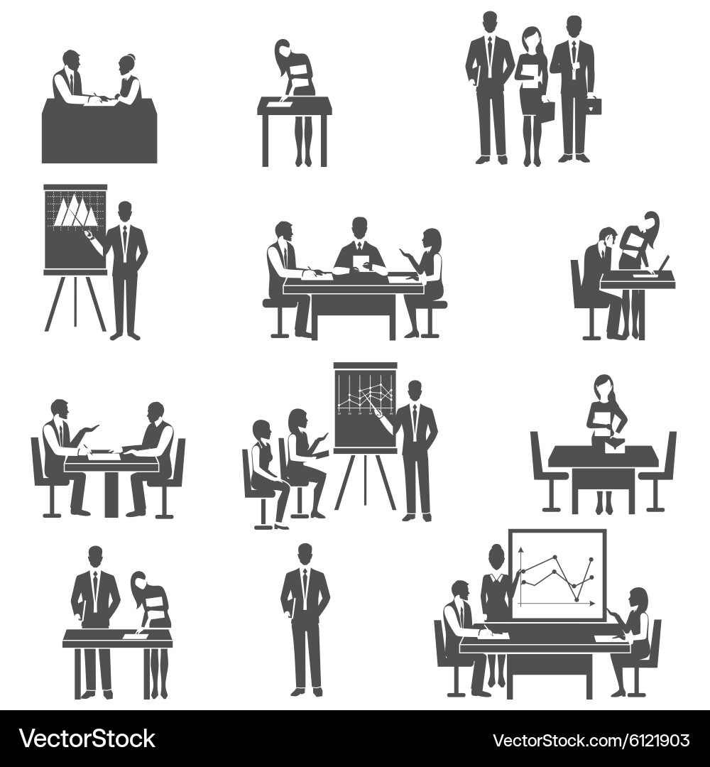 Business coaching black icons set Royalty Free Vector Image