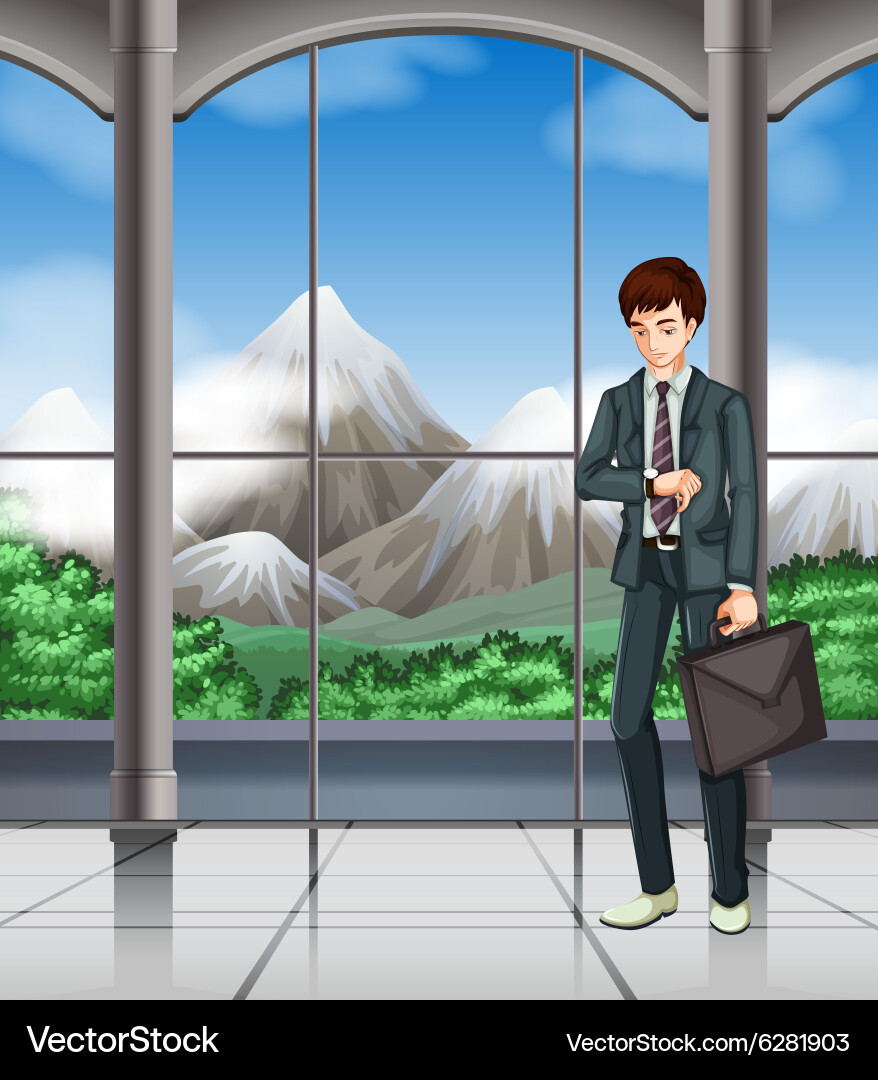 Business man looking at the watch Royalty Free Vector Image