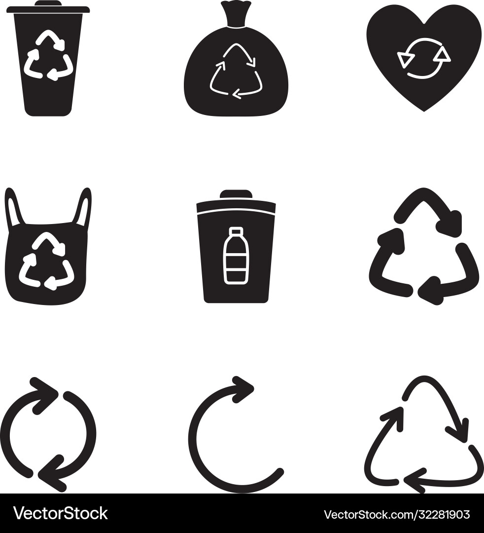 Circle arrows and recycling icon set silhouette Vector Image