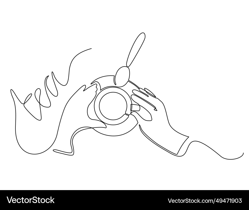 Continuous one line drawing of hands holding a tea