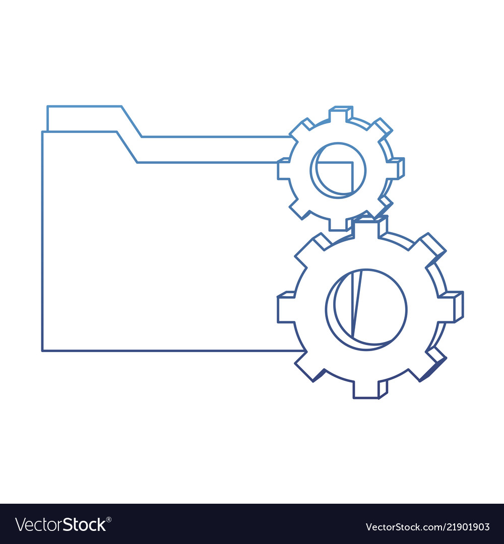 Degraded outline folder file and industry gears Vector Image