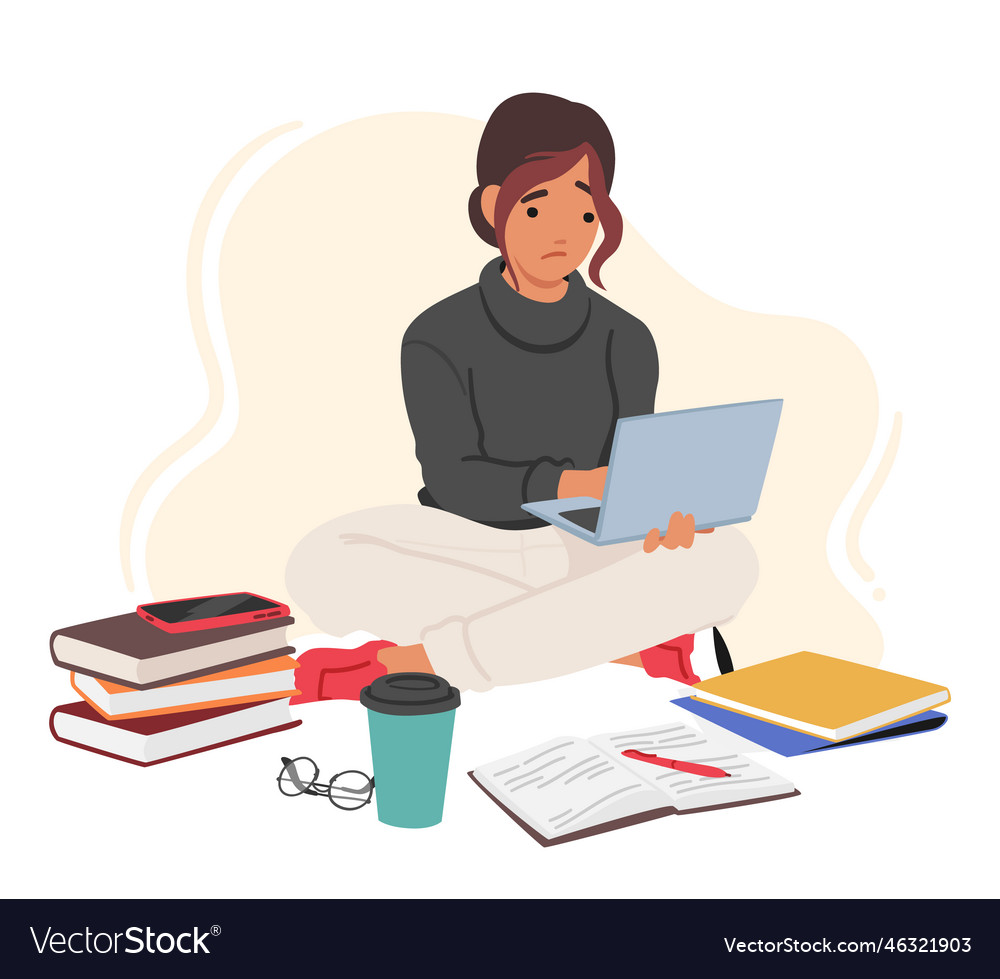 Female student character sitting on floor Vector Image