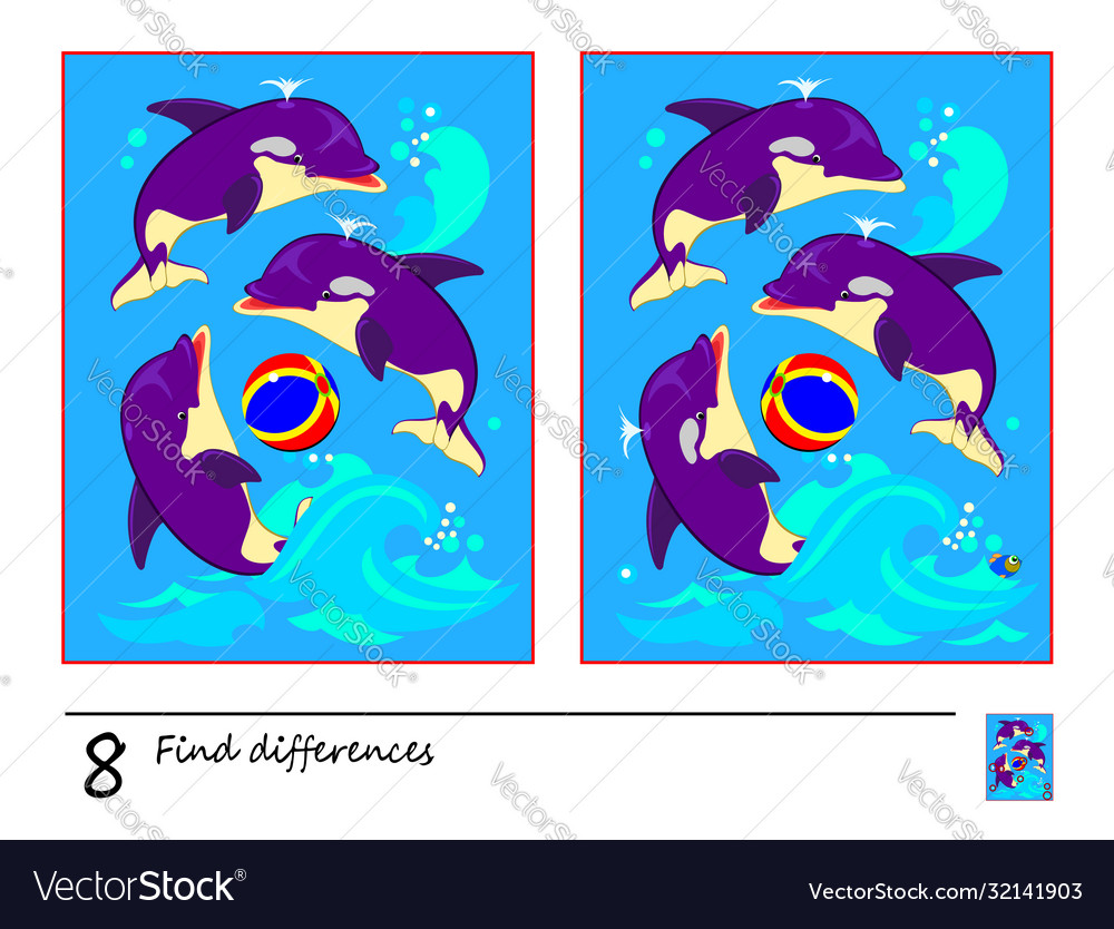 Find 8 differences logic puzzle game for children Vector Image