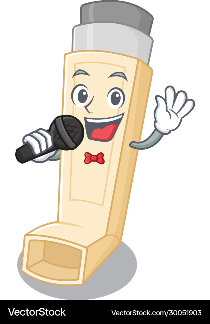 Happy asthma inhaler singing on a microphone Vector Image