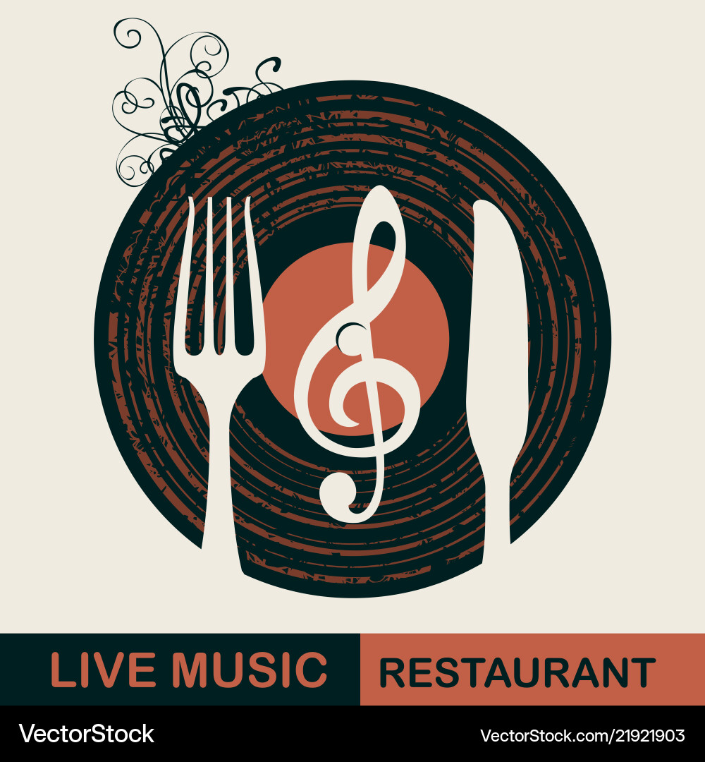 Restaurant menu with vinyl record and cutlery Vector Image