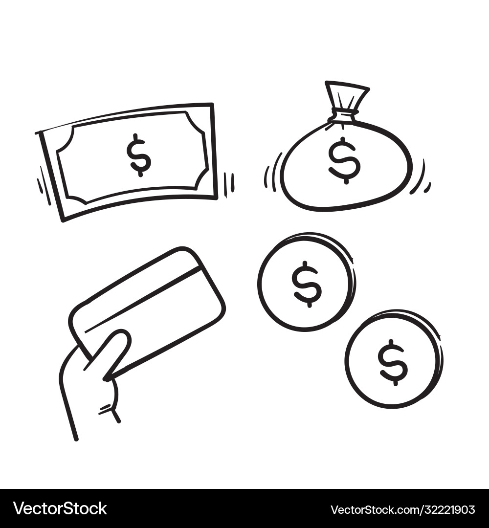 Set hand drawn money related icon isolated Vector Image