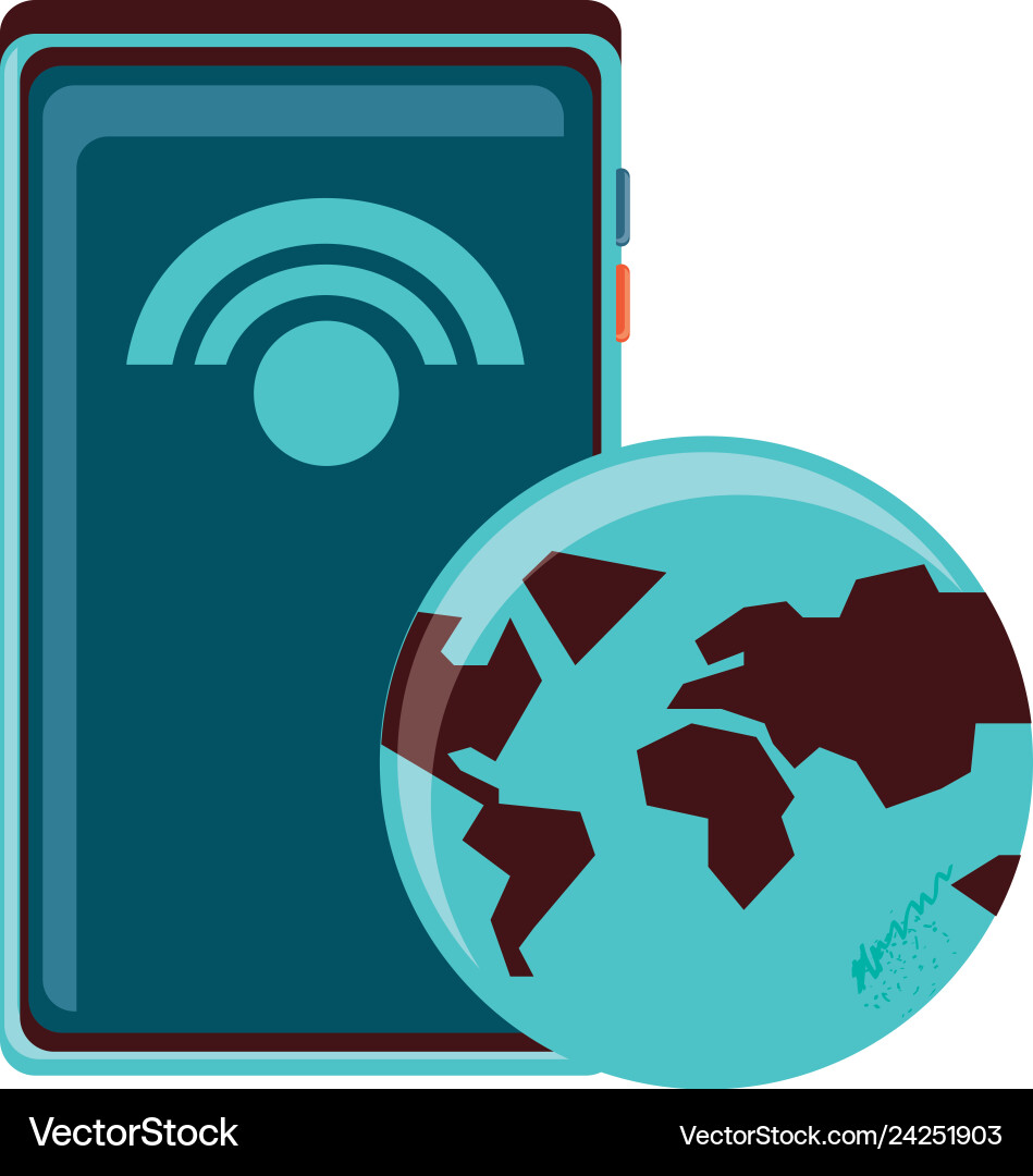 Smartphone with planet earth and signal wifi Vector Image