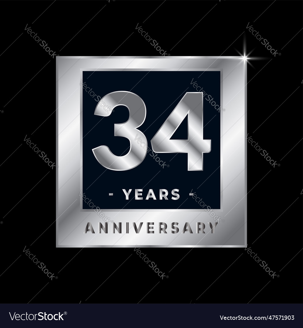 Thirty four years anniversary celebration emblem Vector Image Thirty four years anniversary celebration emblem Vector Image