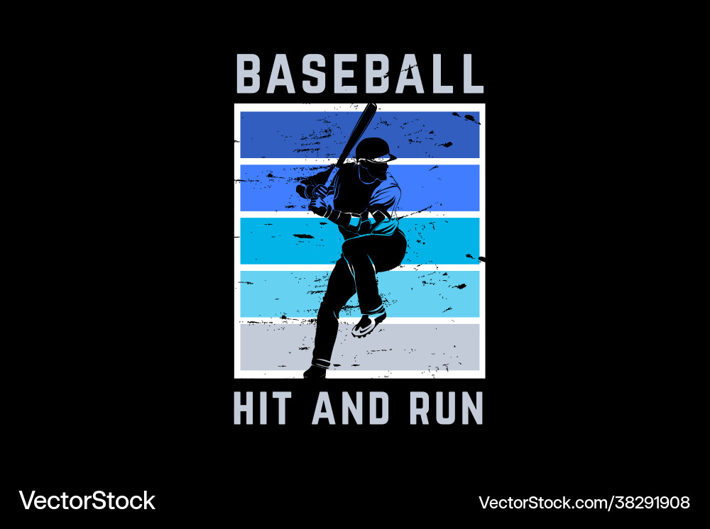 Baseball hit and run color blue and green Vector Image