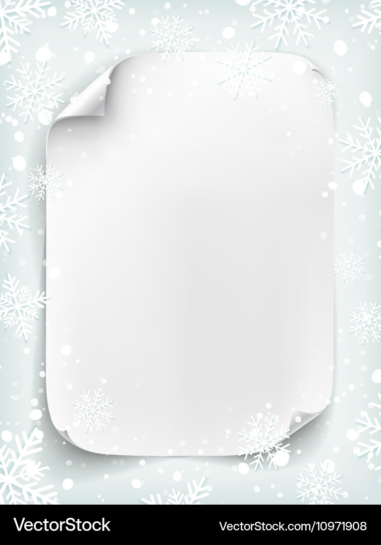 Blank white sheet of paper on winter background Vector Image