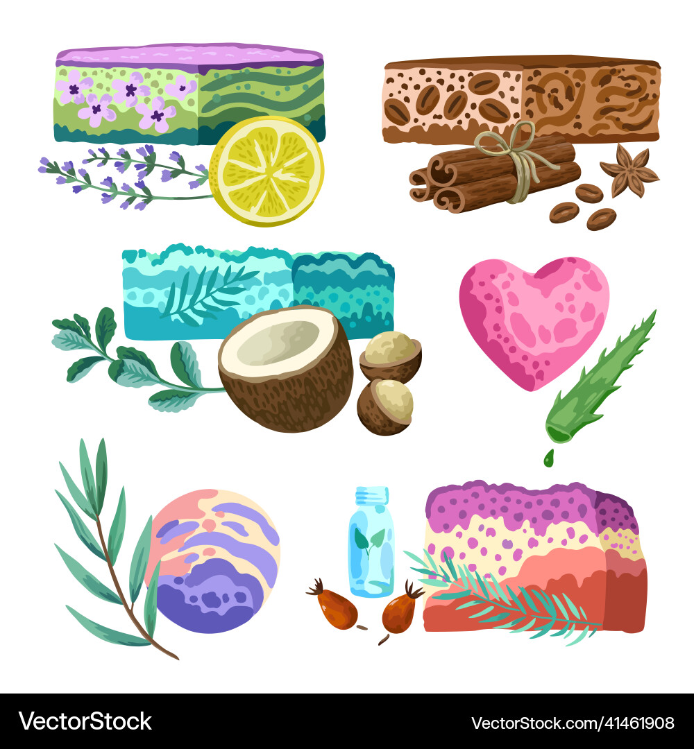 Collection of colorful hand made soap Royalty Free Vector