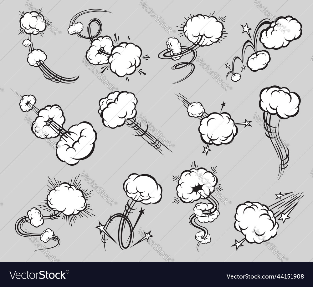 Comic speed motion effect trail puff clouds Vector Image