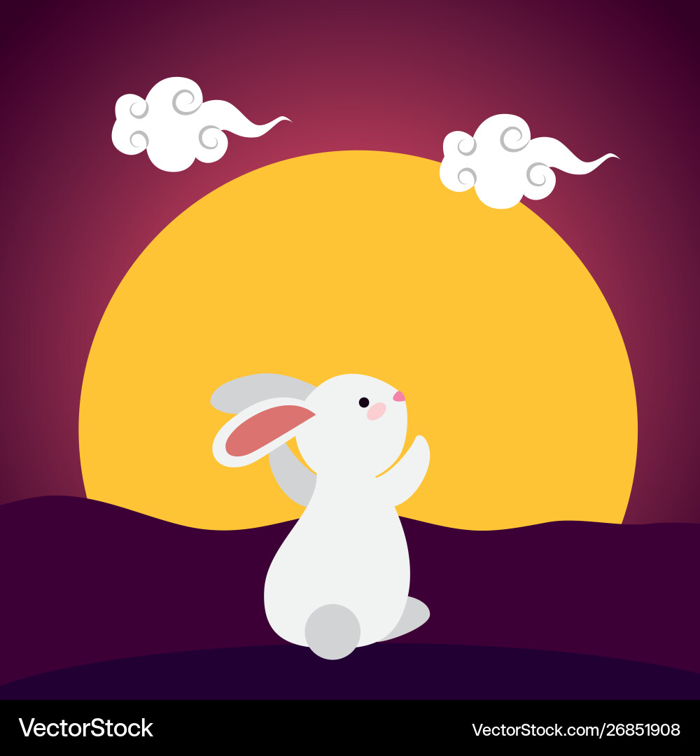 Cute and little rabbit in field sunset scene Vector Image
